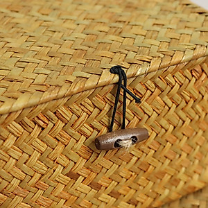 FEILANDUO 4Pcs Wicker Storage Baskets with Lids Seagrass Woven Baskets for Shelves Stackable Storage Boxes for Organizing Rattan Bins (Natural)