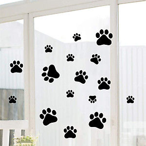 60 Pcs Dog Footprints Wall Decal Vinyl Stickers, Removable Lovely Animal Paw Print Art DIY Sticker Mural for Bedroom Playroom Living Room Office Home Window Door Decoration