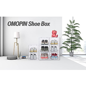 OMOPIN Shoe Boxes Clear Plastic Stackable, Drop Front Shoe Box, 6 Pack Shoe Storage Boexes, Sneaker Storage Shoe Containers for Size 12