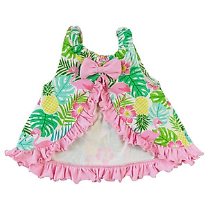 AnnLoren Baby/Toddler Girls Open Back Swing Tank Top with Bow Tropical Design 3-6 Mo