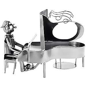 BRUBAKER Wine Bottle Holder 'Grand Piano' - Table Top Metal Sculpture - with Greeting Card