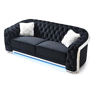 Glory Sapphire Black Velvet Sofa with LED Accent Lighting