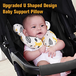 KAKIBLIN Baby Neck Pillow, Upgraded Baby Support Pillow for Head and Neck, Baby Head Pillow Baby Neck Pillow for Car Seat,Pushchair,Travel(Yellow Fox)
