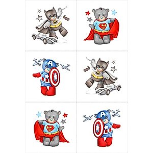 Superhero Bear Fabric Panel Set (6 Panels), Quilting Panels, Baby Quilt Panels, Cotton Baby Panels, Blanket Panel, Panel for Quilts
