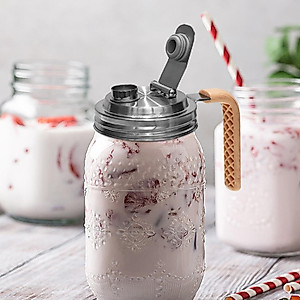 Generic 2 Mason Jar Pour Spout Lid, 86mm Stainless Steel Mason Jar Lids With Handle, Mason Jar Pitcher Lid With fl-ip Cap Pouring Spout, Portable Travle Drinking Lid, IA14BWGB6F3V86LMHDF