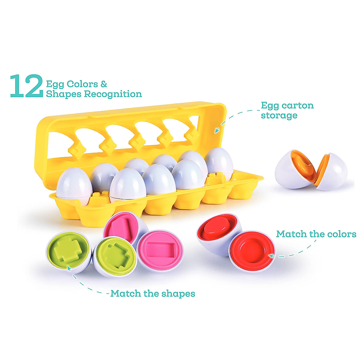 Nothing But Fun Toys Shape Sorter Eggs 12 Piece playset Designed for Children Ages 12+ Months,Multi