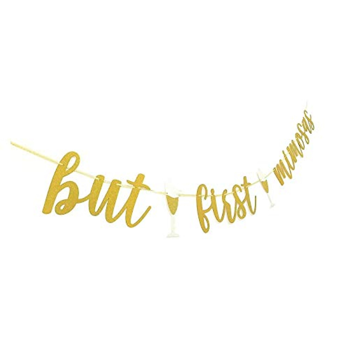 Zotemo But First Mimosas Banner with Goblet Decor, Gold Glitter Mimosa Bar Sign for Bridal Shower Baby Shower Decorations
