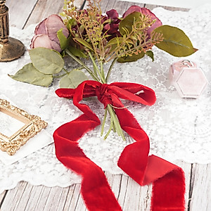 DINDOSAL Red Velvet Ribbon for Christmas Decorations Frayed Silk Velvet Ribbon 1.5 Inch Raw Edge Red Christmas Ribbon Rustic Ribbon for Gift Wrapping Boho Ribbon Wedding Vow Books -3yards