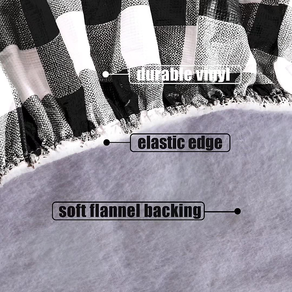 Fitable Vinyl Fitted Round Table Cover with Elastic, Black and White Checkered Tablecloth with Flannel Backing Plaid Table Cloth for Indoor Outdoor Picnic Party (Fit for 45"-56" Round Tables)