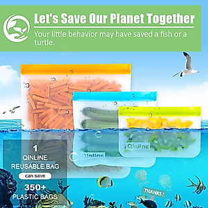 Qinline Reusable Food Storage Bags - 24 Pack BPA FREE Flat Freezer Bags(8 Reusable Gallon Bags + 8 Leakproof Reusable Sandwich Bags + 8 Food Grade Kids Snack Bags)