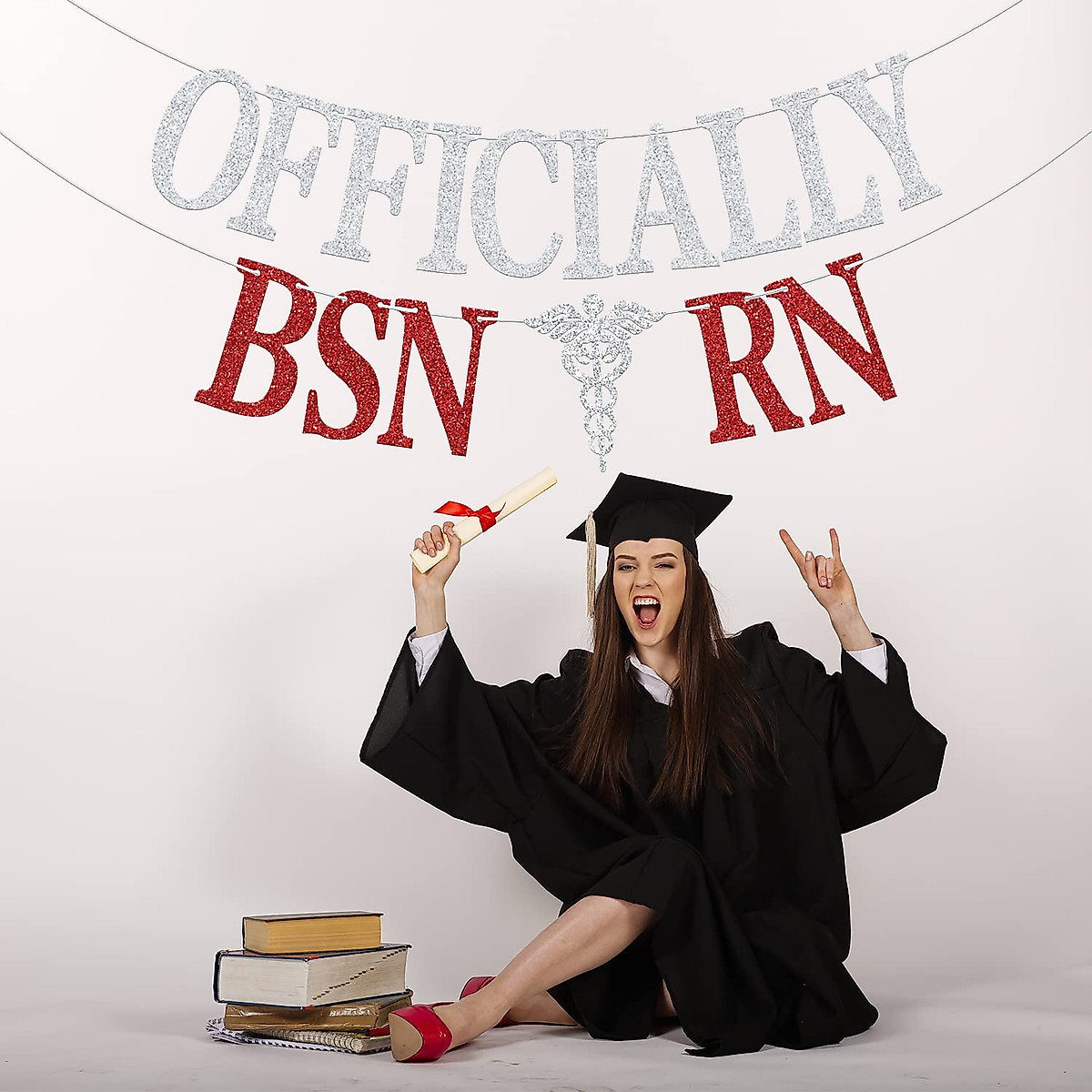 Red Glitter Officially BSN RN Banner, Class of 2023 BSN/Class of 2023 RN/Congrats Nurse, 2023 Nursing School Graduation Party Decorations