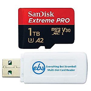 SanDisk Extreme Pro 1TB Micro SD Memory Card Works with Hero 12 Black GoPro Action Camera (SDSQXCD-1T00-GN6MA) Bundle with 1 Everything But Stromboli MicroSDXC & SD Card Reader