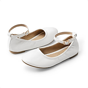 DREAM PAIRS Girls Dress Shoes Girl's Ballerina Flat Ankle Strap Ballet Flats for Toddler/Little Kid/Big Kid,Size 2 Little Kid,White,Sole-FINA-K