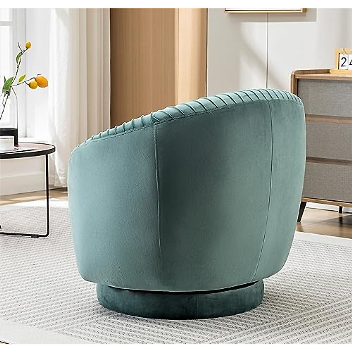 Container Furniture Direct Modern Barrel Swivel Chair with Plush Velvet Upholstery and Smooth 360° Rotation, Round Accent One-Seater Sofa for Living Room, Bedroom and Office, Mint Green