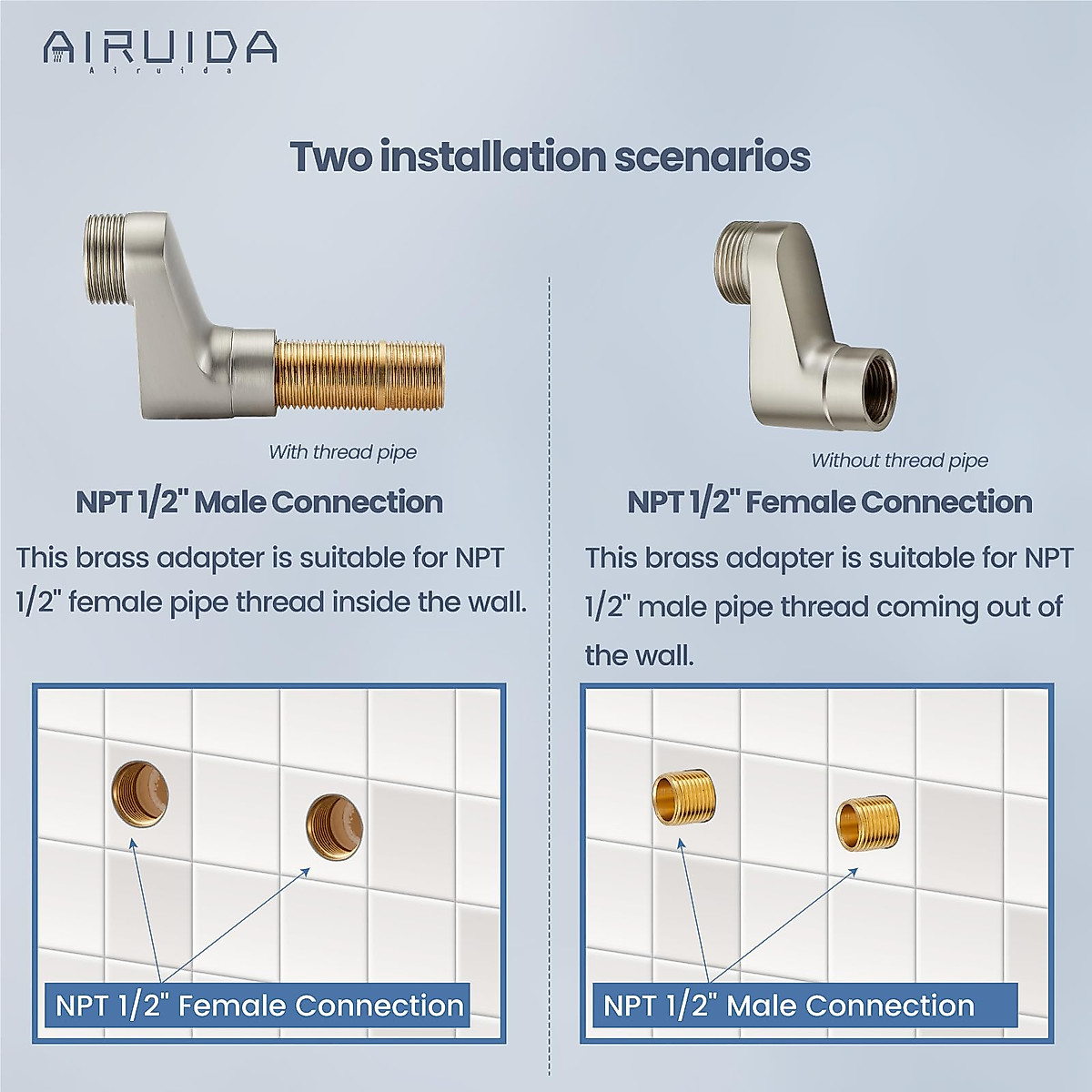 Airuida Antique Brass Wall Mount 2.17 Inch Extended Thread Adjustable Swing Arms 3-3/8 Inch Clawfoot Bathtub Shower Faucet Adapter Commercial Utility Eccentric Screw Plus Size 1 Pair