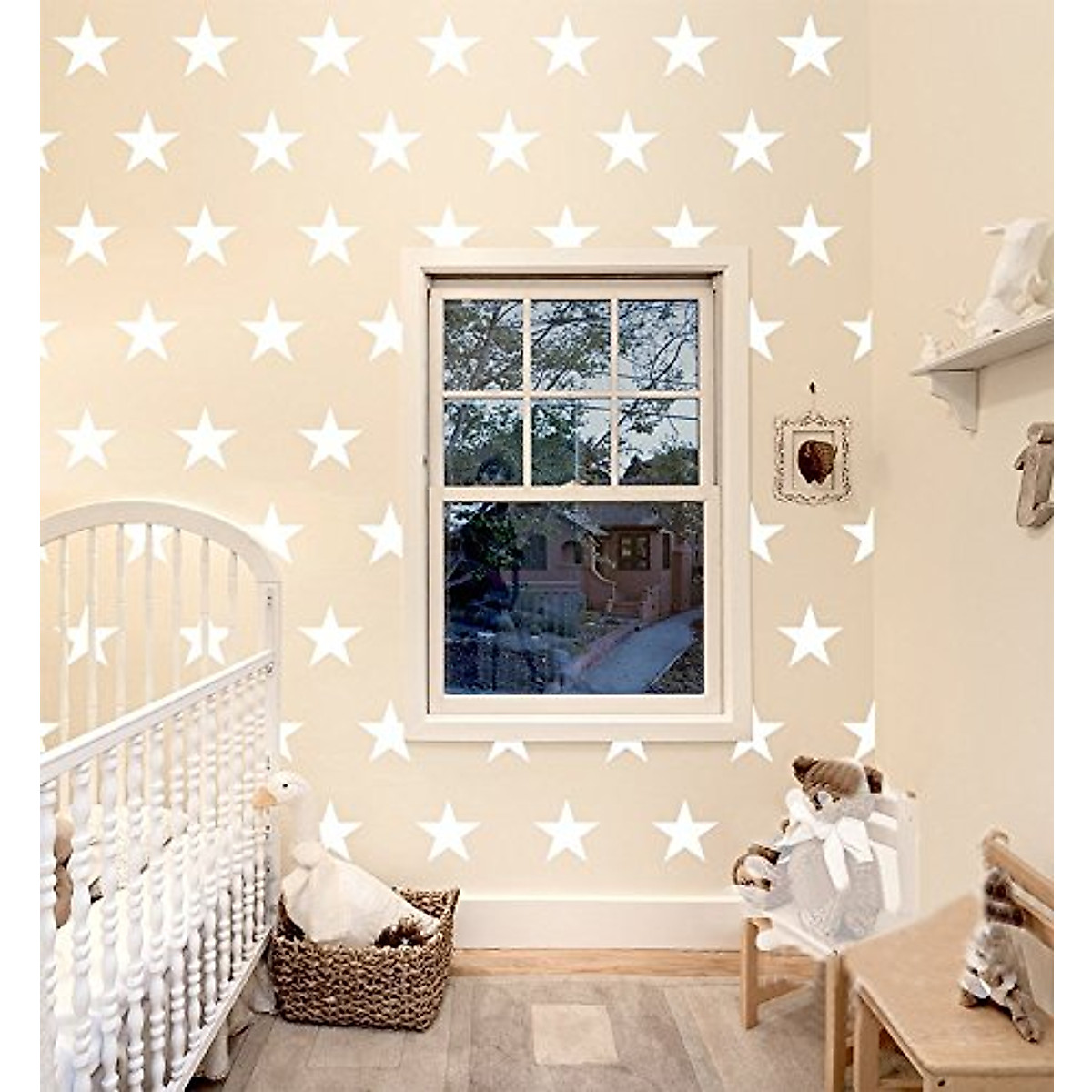 DXLING 48pcs/Set of Large White Stars Vinyl Wall Decor Stickers DIY White Star Wall Decals Art for Kids,Nursery Room Decor Mural Wallpaper D399 (White)