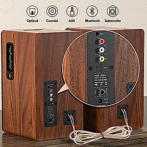 Saiyin Bookshelf Speakers with MIC Input, 40W X 2 Powered Bluetooth Bookshelf Speakers Pair-Optical Input, 5 Inch 2.0 Stereo Active Speakers with Subwoofer Line Out