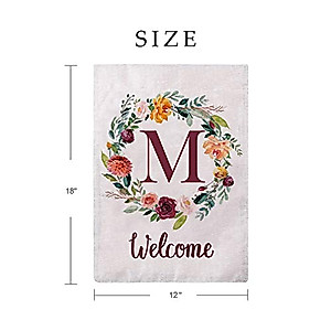ULOVE LOVE YOURSELF Letter M Garden Flag with Flowers Wreath Double Sided Print Welcome Garden Flags Outdoor House Yard Flags 12.5 x 18 Inch