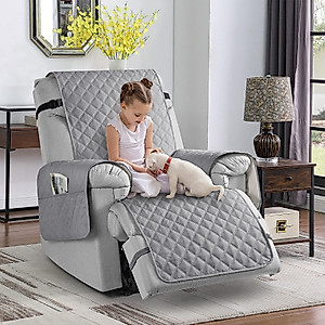 TAOCOCO Non-Slip Recliner Chair Cover Sofa Slipcover, Pet Cover for Large Recliner with Elastic Straps, Washable Chair Seat Cover Recliner Chair Furniture Protector (28'' Oversized, Light Gray)