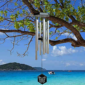 Fonmy Wind Chimes Outdoor w/Butterfly Sign Memorial Windchimes Great Wind Chime Gifts Soothing Melodic Tones & Bamboo/Aluminum Chime for Garden Home or Yard-31 Length Silver Chimes Hanging Decor.