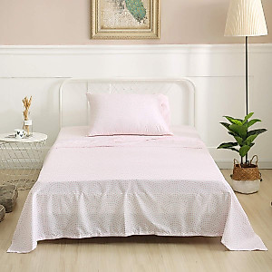 Vonty Kids Bed Sheets Twin Pink Heart Printed Sheets for Girls, Soft Lightweight Microfiber Easy Wash Bedding Set (1 Fitted Sheet + 1 Flat Sheet + 1 Pillowcase)