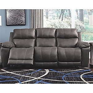 Signature Design by Ashley Erlangen Faux Leather Adjustable Power Reclining Sofa with USB Charging, Gray