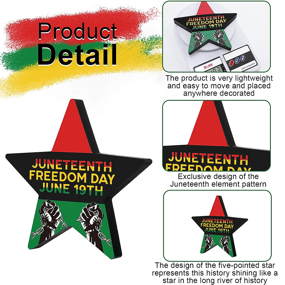 3 Pieces Independence Day Wooden Decoration Juneteenth Star Signs Patriotic Wood Star Table Signs for 4th of July Holiday Party Decoration