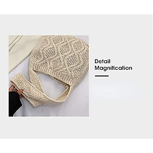 Fairycore Crochet Tote Bag Women's Shoulder Bags Trendy Hobo Bag Y2K Aesthetic Shopping Handbag Accessories (Black)