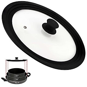 Modern Innovations Silicone & Glass Universal Lid (11 to 12.5 Inches),BPA-Free Silicone Lid with Stay Cool Handle & Tempered Glass Top,Dishwasher Safe,Universal Lid for Pots, Skillets, Cast Iron