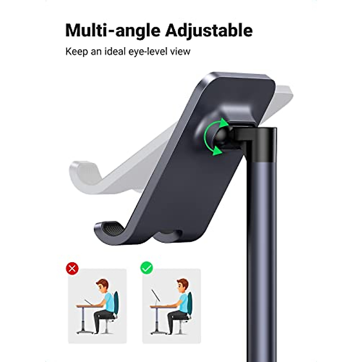 UGREEN Cell Phone Stand for Desk Adjustable Phone Holder Cradle Office Desk Accessories Weighted Base Compatible with iPhone 14 Pro Plus 13 12 Pro Max 11 SE XS XR Samsung Galaxy S23 Black
