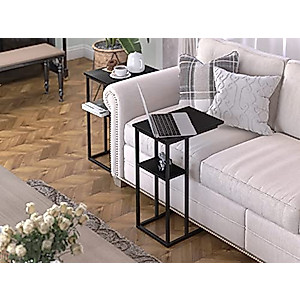 Yusong C Shaped End Table, Small Side Tables Slide Under Sofa Couch Bed, Small TV Tray Bedside Table for Small Spaces, Living Room, Bedroom, Black