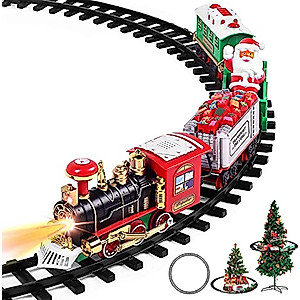 AOKESI Electric Train Set for Kids, Battery-Powered Train Toys with Light, Railway Kits w/Steam Locomotive Engine, Cargo Cars & Tracks, Classic Toy Train Set Gifts for 3 4 5 6 Years Old Boys Girls