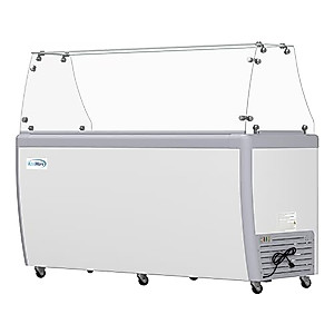 KoolMore KM-GDC-71SD-FG 70 in. 14-Pan Gelato Dipping Cabinet Display Freezer with Sliding Glass Door and Sneeze Guard, 20 cu. ft. ETL Listed