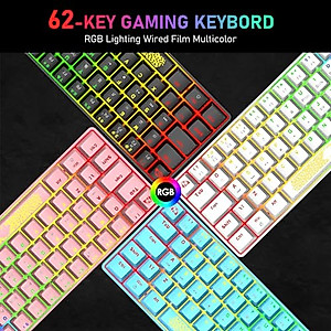 60% Compact Type c - Usb Wired Mechanical Keyboard UK, Blue Switch, RGB Backlit Rainbow LED, Anti-Ghosting, Media Keys, Laser carving, Ergonomic Aesthetic, for Computer PC Laptop PS4 XBOX - Black
