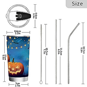 Jihqo Halloween Pumpkins Tumbler with Lid and Straw, Insulated Stainless Steel Tumbler Cup, Double Walled Travel Coffee Mug Thermal Vacuum Cups for Hot & Cold Drinks 20oz