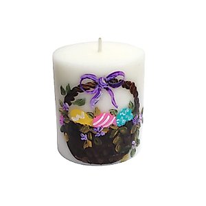 Handmade Decorative Short Pillar Candle with Hand Painted Easter Basket and Vines Spring Decorations Springtime Decor