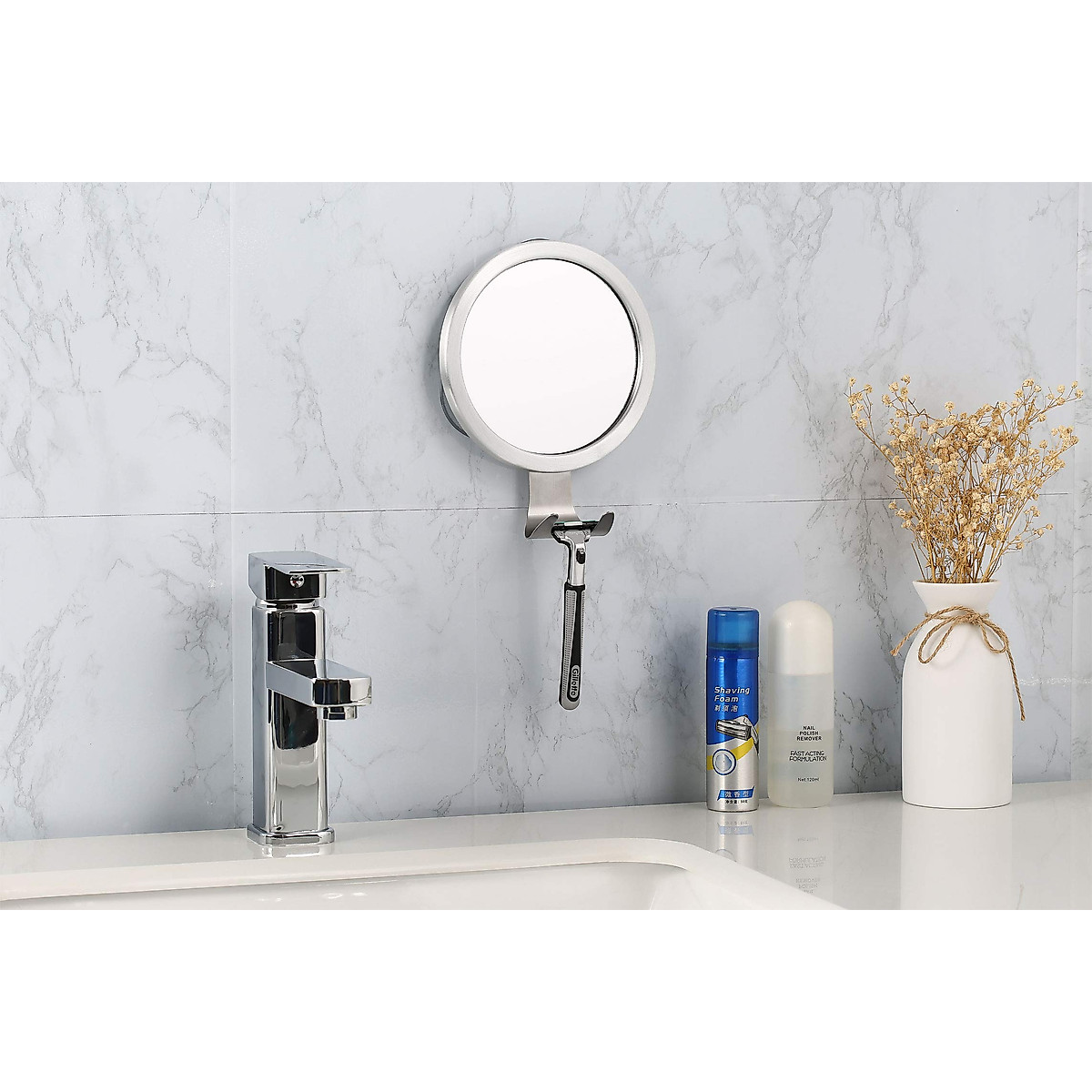 Ettori Shower Mirror Fogless for Shaving with Razor Holder, Powerful Lock Suction Fogless Mirror for Shower