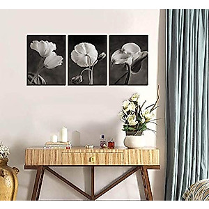 Canvas Wall Art Contemporary Simple Life White Flower Lily Painting Wall Art Decor - 3 Panels Framed Canvas Prints Black and white Style Giclee Artwork Ready to Hang Home Decorations Office Decor Gift