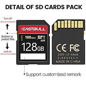 EASTBULL 2-Pack SD Card 128GB U3 V30 High-Speed 100MB/s Read Class 10 SD Card SDXC Memory Card for Camera, Full HD Video, with 2 Mini Case (128GB, 2 Pack)