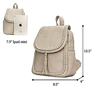 KKXIU Fashion Small Synthetic Leather Backpack Purse For Women and Teen Girls With Tassel (beige)