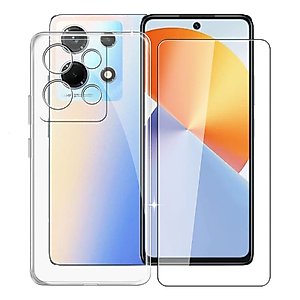 KJYFOANI for Infinix Note 30 Case with 1 x Tempered Glass Screen Protector, Transparent Shockproof Solf Silicone Protection Case for Infinix Note 30, Case for Women Men, (6.78") - Crystal Clear