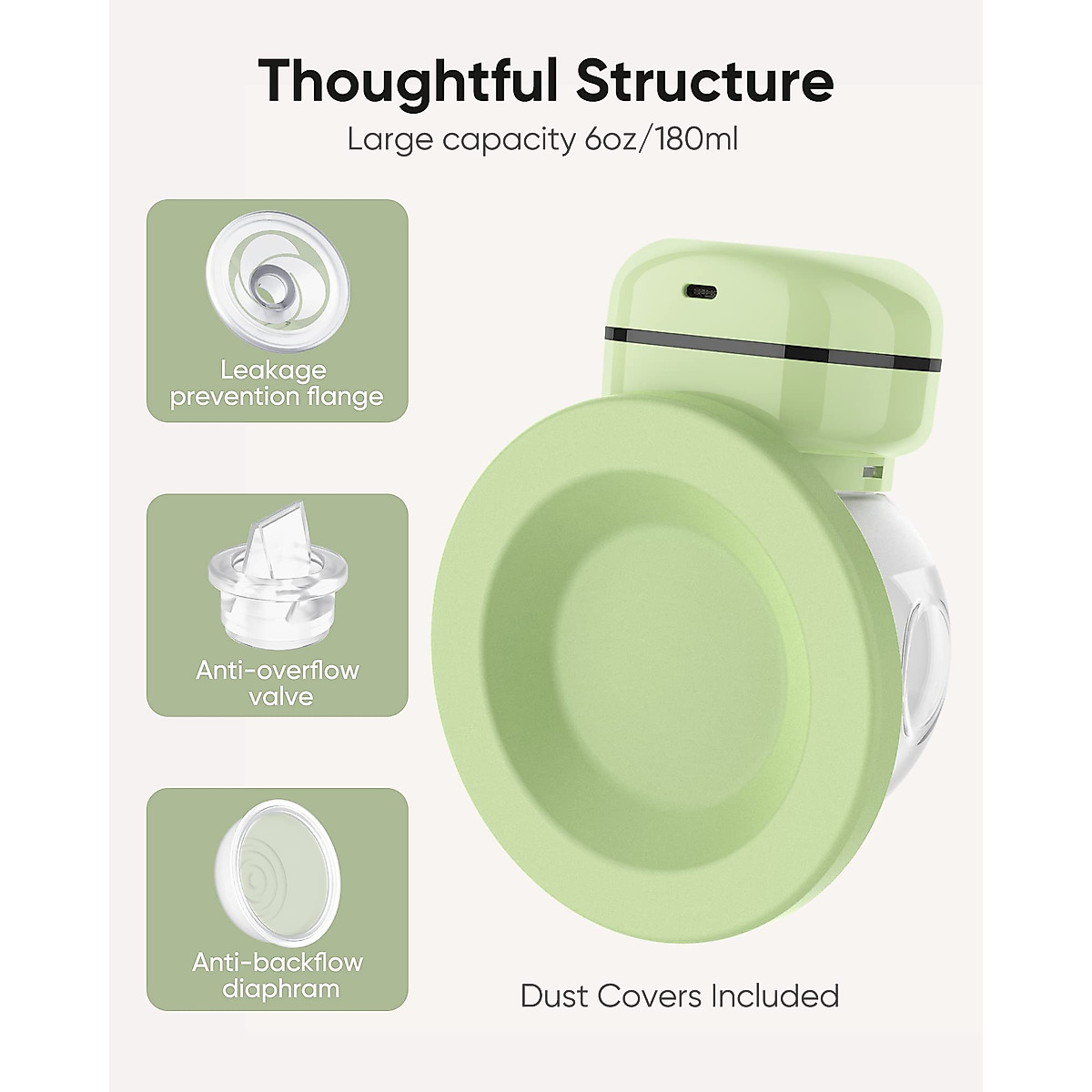 bonoch Wearable Breast Pump Hands Free, Electric Breast Pump, Portable Breast Pump, Dust Covers, Nipple Ruler, 3Modes&9Levels, Food Grade Silicone, 120min Battery, USB C Port, 19+22+26mm Flanges