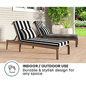 Honeycomb Outdoor Cabana Stripe Black & Ivory Chaise Lounge Cushion: Recycled Fiberfill, Weather Resistant, Reversible, Comfortable and Stylish Patio Cushion: 22.5" W x 70" L x 3.5” T