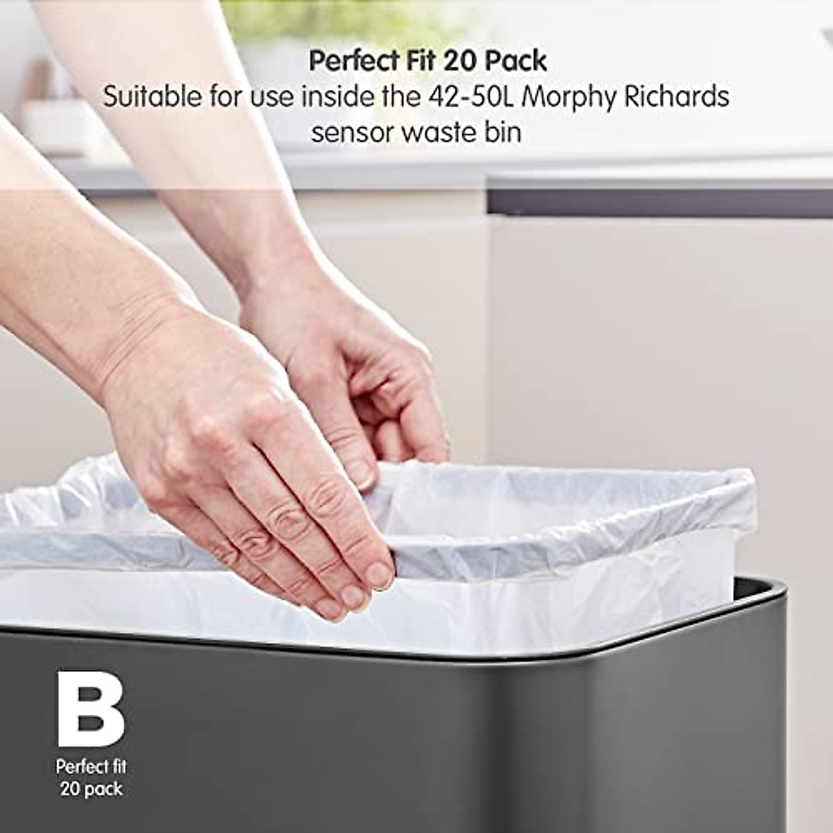 Morphy Richards Custom Fit Lemon Scented Bin Liners, White, Size B, 42/50 litres, Pack of 20