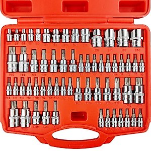 WETT Master Torx Bit Socket and External Torx Socket Set, 60-Piece 1/4", 3/8", 1/2" Drive E-Torx Sockets (E4-E24, T6-T70, TT6-TT70, TP8-TP60), S2 and CR-V Steel