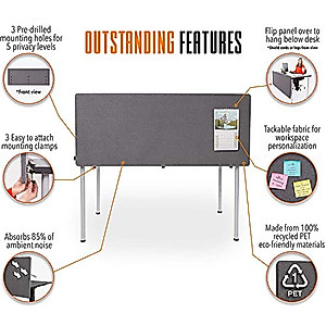 Stand Steady ClipPanel Desk Mounted Privacy Panel | Height Adjustable Desk Divider| Easy Clamp on Privacy Screen or Modesty Panel - Reduces Up to 85% of Noise | (Charcoal / 60" x 24")