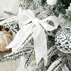 MAYREEL 1.5 Inch White Ribbon Wired Light White Glitter for Christmas Decorations Gift Wrapping Wreath Supplies Tree Toppers Crafts 10 Yards