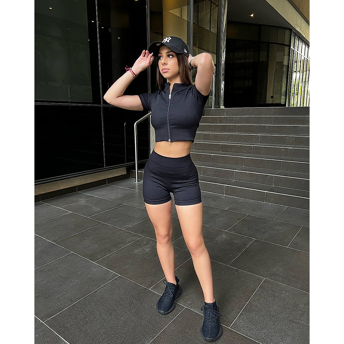 Crop Tops for Women-Short Sleeve Workout Tops Zipper Ribbed V Neck Shirts for Running,Tennis,Yoga,Golf