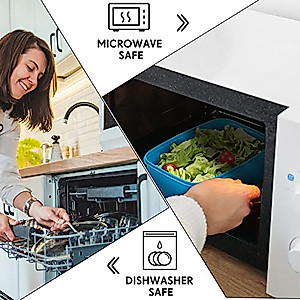 Hotop 3 Packs Salad Lunch Container 68 oz Large Bento Lunch Box Adult Salad Bowl with 5 Compartments Salad Dressings Container Bento Style Tray for Toppings,Blue,Green,Pink