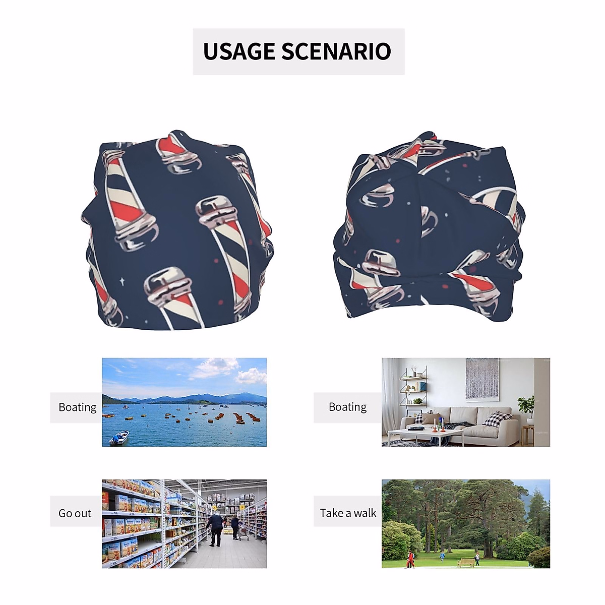 Beanie Hat for Men Women Slouchy Beanie Hats Vintage-Barber-Pole Winter Knit Cuffed Beanie Skull Cap Black